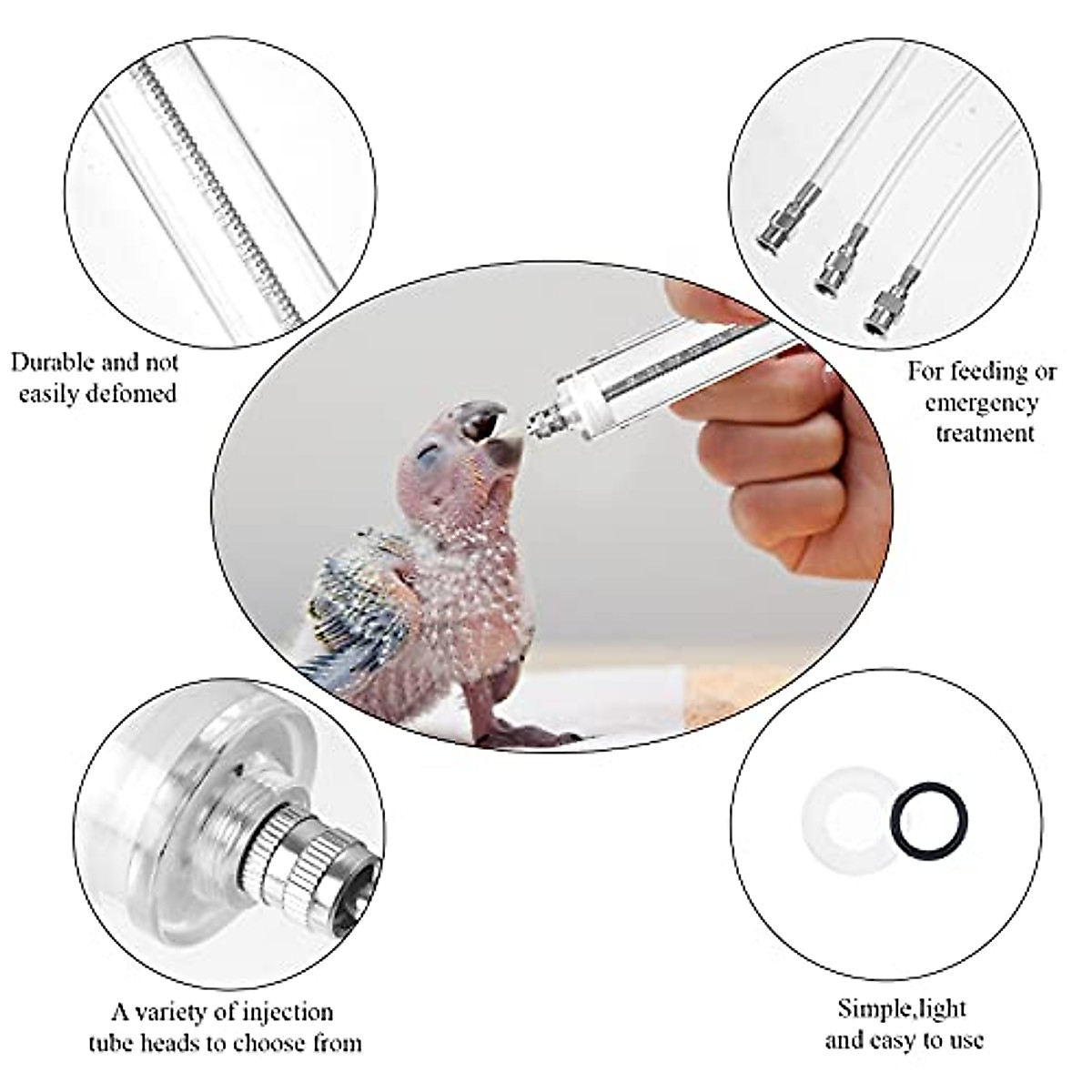 OBANGONG 3 PCS Bird Feeding Syringe Feeding Tubes for Baby Birds Used for Pet Sick Bird Parrot Feed Milk or Medicine,with 3 Curved Tubes 50ml,20ml,10ml
