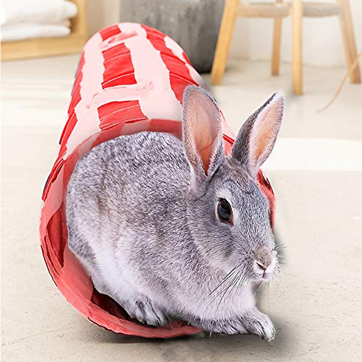 Tfwadmx Bunny Tunnel, Rabbit Tunnels and Tubes, Collapsible Hideaway Small Animal Activity Toys with 3 Grass Ball for Chinchillas Ferrets Guinea Pigs Gerbils Hamsters Rats, Size - 51 x 10 in
