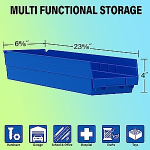 Akro-Mils 30164 Plastic Containers for Organizing and Storage Bins for Closet, Kitchen, Office, or Pantry Organization, 24-Inch x 6-1/2-Inch x 4-Inch, Clear, 6-Pack