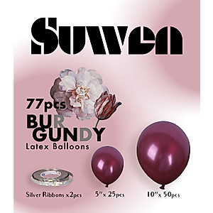 SUWEN Burgundy Balloons Different Sizes Kit 77PCS 10 Inch 5 Inch Latex Helium Shiny Maroon Balloon for Birthday Graduation Wedding Shower Anniversary Party Decorations