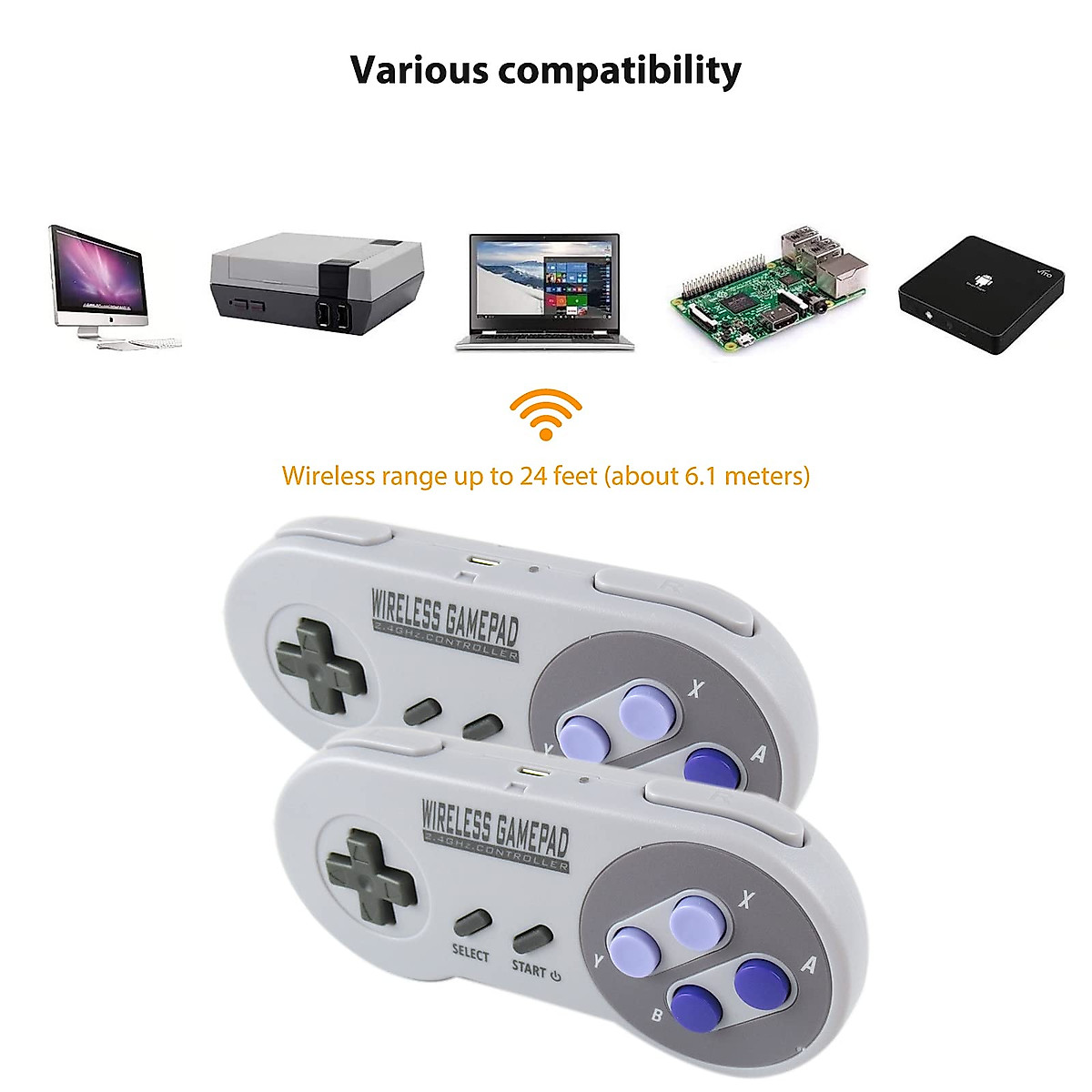2 Pack Wireless Controller with USB Wireless Receiver for SNES Classic Edition (Mini) / for NES Classic Edition, Gamepad Compatible for Switch Windows iOS Liunx Android Device