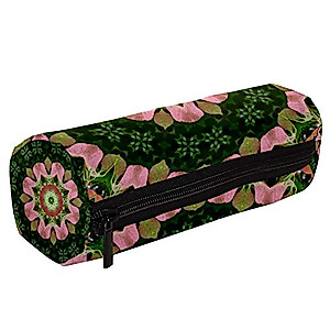 Pink and Green Mandala Flower Pencil Bag Pen Case Stationary Case Pencil Pouch Desk Organizer Makeup Cosmetic Bag for School Office