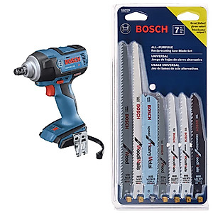 BOSCH GDS18V-221N 18V EC Brushless 1/2 In. Impact Wrench with Friction Ring and Thru-Hole (Bare Tool)&BOSCH RAP7PK 7-Piece Reciprocating Saw Blade Set
