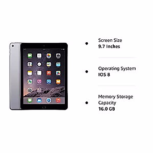 Apple MGL12LL/A iPad Air 2 Gray 9.7-Inch Retina Display, 16GB, Wi-Fi (Renewed)