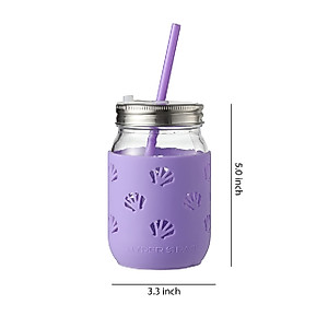 16 OZ Mason Jars with Protective Silicone Sleeve, Mason Cups Drinking Glass with Straws and 8PCS Stainless Steel Lids - BPA Free (4COLOR ASST Shell)