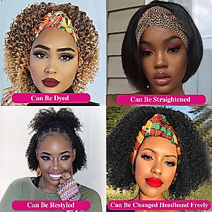 Legendhair Glueless Wig Human Hair Curly Bob Pixie Cut Headband Wigs Human Hair Afro kinky Curly None Lace Front Wigs for Black Women 180% Density Machine Made Headband Wigs Natural Color (8Inch)