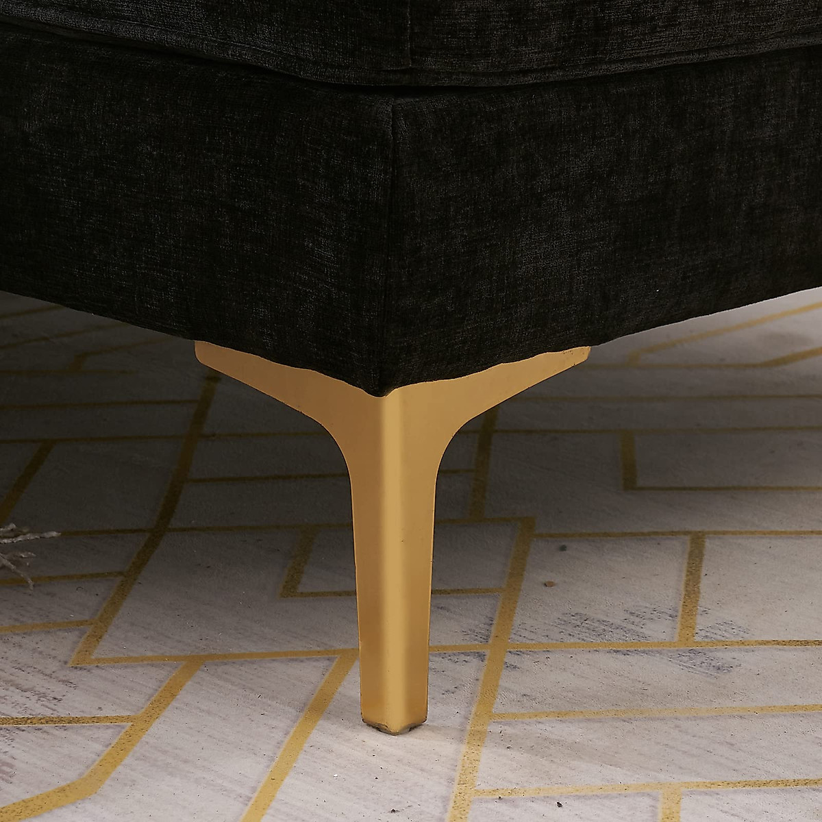 POULEII Sectional Sofa,Modern L-Shape Modular Sectional Sofa Sleeper Couch with Chenille Fabric and Gold-Plated Feet for Living Room, Apartment, Office,Black