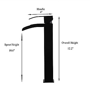 VCCUCINE Vessel Sink Faucet Black, Waterfall Bathroom Faucet, Single Hole Lavatory Vanity Sink Faucets with Pop Up Drain and Two 3/8" Hoses