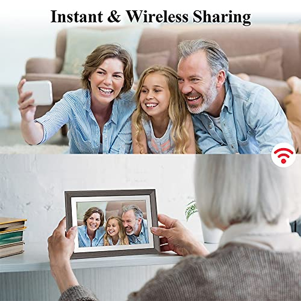 Digital Picture Frame FRAMEO 10.1 Inch 1280x800 IPS LCD Touch Screen WiFi Digital Photo Frame with Auto-Rotate 32GB Storage Share Photos and Vedios Instantly via Frameo (10.1 inch Wood Effect)