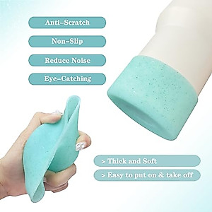 WORBSS Aqua Glitter Silicone Boot Sleeve for Stanley Cup Accessories 40oz & Hydro Flask 18-24oz & Simple Modern Tumbler Wide Mouth Water Bottle Protector Bottom Sleeve Cover Bumper for Your Trip