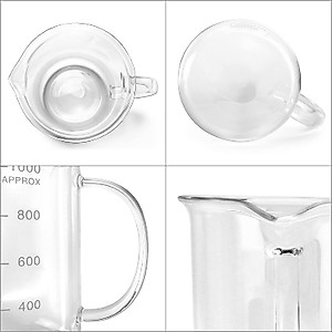QWORK Beaker with Handle, 1000ml/33.81oz Measuring Cup, Borosilicate Glass,Beaker Mug with Pouring Spout