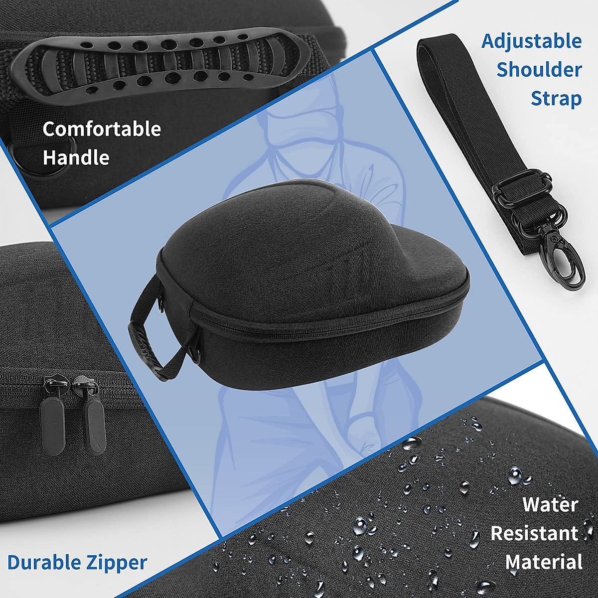 HESPLUS Hat Case for Baseball Caps, Hat Travel Case Storage Bag Hat Carrier with Carrying Handle & Adjustable Shoulder Strap, Hat Box Holder Protects up to 6 Hats, Portable Hat Luggage Case- Black