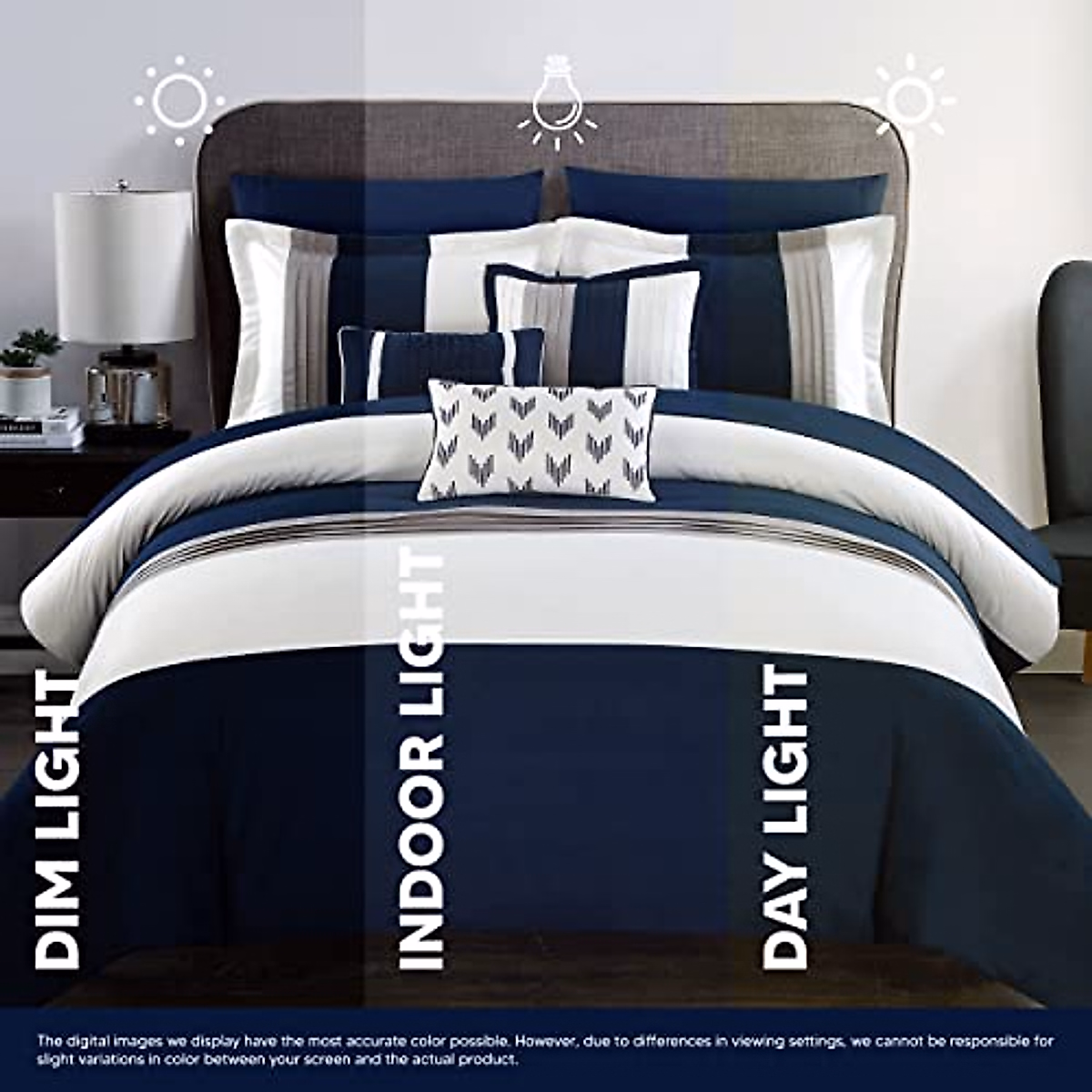 Chic Home Ayelet 10 Piece Comforter Set Color Block Ruffled Bag Bedding, Queen, Burgundy