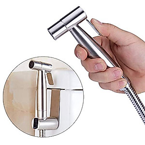 Handheld Bidet Sprayer Kit, Frap Stainless Steel Brushed Nickel Sprayer Toilet Bathroom Shower Head with 59-inch Hose and Wall Bracket Holder 3 Set(Note: linker not T valve Included)