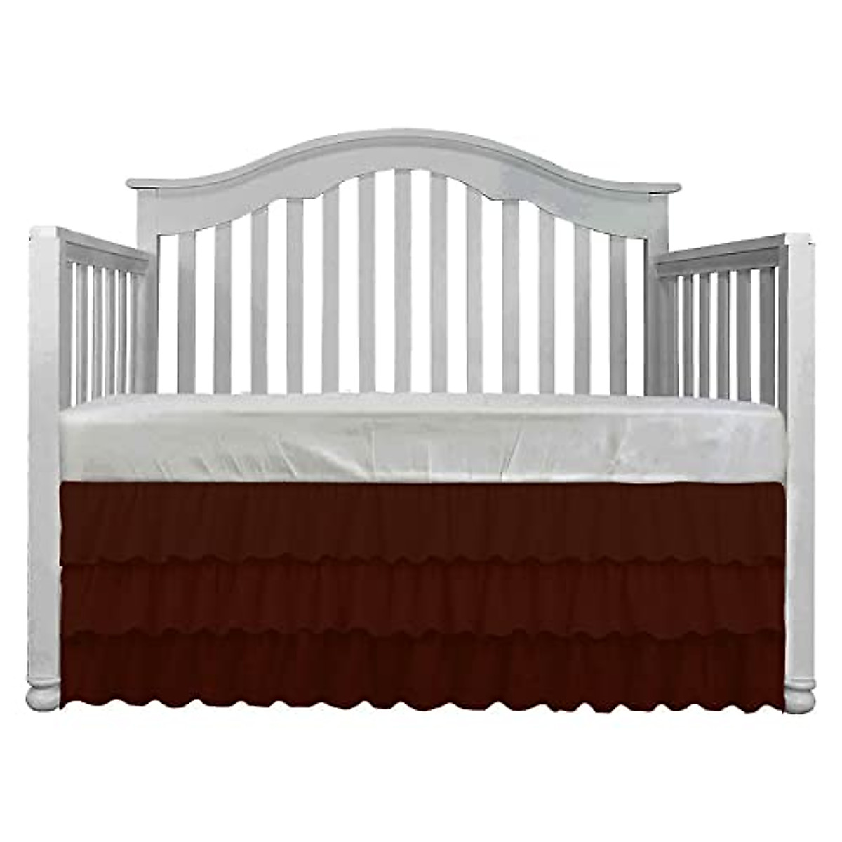 Crib Bed Skirt Dust Ruffle - 3 Tier Split Corners Ruffle Bedskirt - Crib Bedskirts 600TC 100% Natural Cotton - Nursery Crib BeddLing Infants Toddler Bedskirt - 14" Drop (24"x38" - Mini, Chocolate)