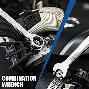 XJX 24PCS Ratcheting Combination Wrench Set | SAE & Metric | 12 Point | 1/4”to 7/8” and 8-19mm | CR-V Steel | Ratchet Wrenches Set with Portable Roll-Up Pouch