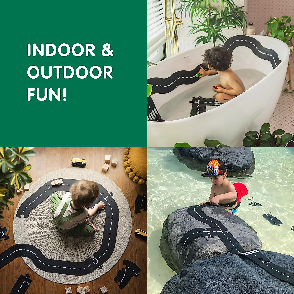 Waytoplay King of The Road, 40 Piece Circuit for Toy Cars - Flexible, Indestructible, and Waterproof - Modular Car Tracks - Made in The Netherlands