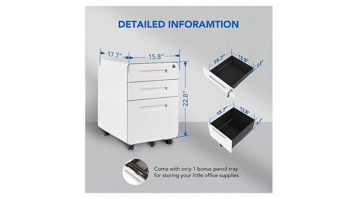 FLEXISPOT Metal File Cabinet for Under Desk Storage - Modern & Secure
