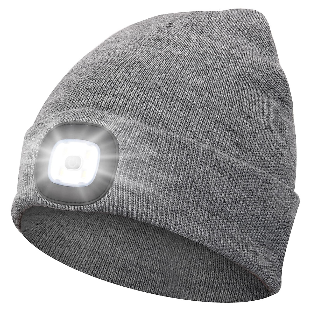Abbicen Beanie Hat with Light Winter Knit Lighted Headlight Hats USB Rechargeable Grey