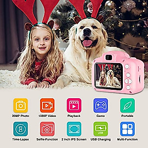 OZMI Upgrade Kids Selfie Camera for Girls, Children HD Digital Video Camera for Toddler, Christmas Birthday Gift for Girl Age 3-12, Toy Camera for 3 4 5 6 7 8 9 10 Year Old Girl with 32GB SD Card-Pink