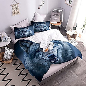 YOSHOME Quilt Cover Queen Size Wolf 3D Bedding Sets Animal Duvet Cover Breathable Hypoallergenic Stain Wrinkle Resistant Microfiber with Zipper Closure,beding Set with 2 Pillowcase