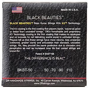 DR Strings Bass Guitar Strings, Black Beauties - Black Coated, 50-110 (BKBT-50)