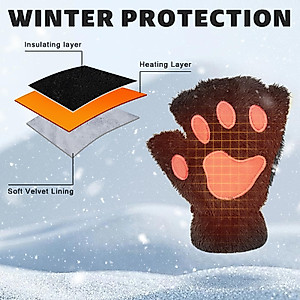 Himine Cat Claw Bear Paw Fingerless Winter Plush Gloves 1*Pair(Black)