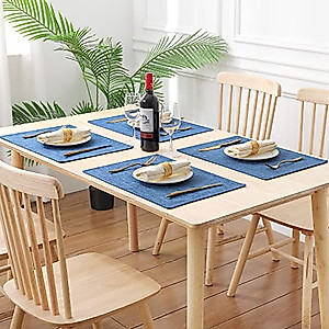 Homaxy Cotton Linen Placemats for Dining Table Set of 6, Heat Resistant Washable Table Mats, Easy to Clean Place Mats, 13" x 19", Blue