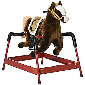 Qaba Kids Spring Rocking Horse, Ride on Horse for Girls and Boys with Animal Sounds, Plush Horse Ride-on with Soft Feel, Interactive Toy for Kids