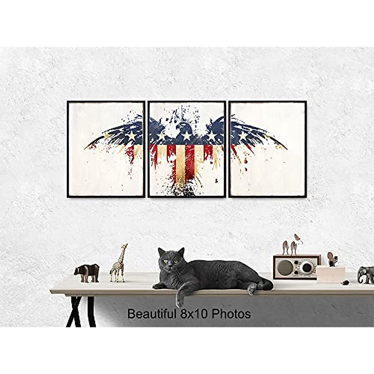 Patriotic Decor - American Eagle Wall Decor - American Flag Wall Decor - Patriotic Decorations - USA Wall Art - Patriotic Gifts for Marine, Army, Air Force, Navy Veteran - 8x10 Poster Set