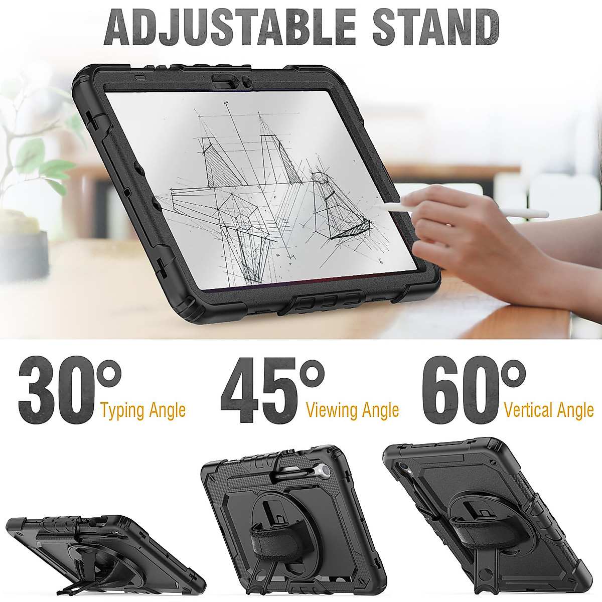 HXCASEAC Case for Galaxy Tab S9 / S9 FE 5G Case, Protective with Screen Protector/Hand Strap/S Pen Holder, Heavy Duty Shockproof for Samsung Galaxy S9 FE Tablet Case 10.9 inch / 11 inch - Black