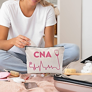 Pink CNA Certified Nursing Assistant Makeup Bag Travel Cosmetic Bags for Women Girls,Retro 70s Groovy Cosmetic Bags with Zipper Pouch Travel Toiletry Case,CNA Medical Student Gift,CNA Week Gift