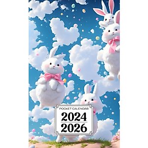 Pocket Calendar 2024-2026: Two-Year Monthly Planner for Purse , 36 Months from January 2024 to December 2026 | Anime walking Easter bunny