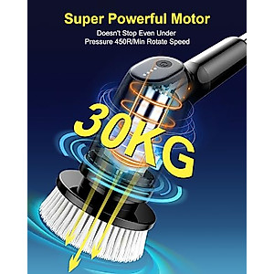 Electric Spin Scrubber, Upgraded Cordless Cleaning Brush, 2 Speeds (Up to 450 RPM), 3 Replaceable Brush Heads, 53inch Adjustable & Detachable Handle - Perfect for Bathroom, Tub, Tile, and Floor