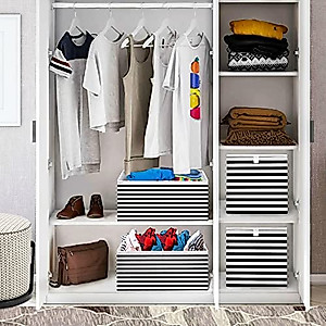Kigai Black White Stripes Rectangular Storage Bins - 16x11x7 In Large Foldable Storage Basket Fabric Storage Baskes Organizer for Toys, Books, Shelves, Closet, Home Decor