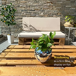 United World Creations Disco Ball Hanging Planter | Retro Decor Planter with Wood Stand, Chain and Macrame Plant Hanger | Large 8 inch Silver with Drainage Hole