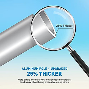 Portable Beach Umbrella for Sand: 7FT Arc Length 6.5FT Diameter Outdoor Umbrella with Anchor Heavy Duty and Adjustable Tilt Pole - UV 50+ Windproof Beach Umbrella with Carry Bag for Beach, Patio, Garden, Dark Blue Leaves