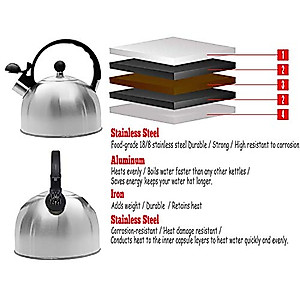 2.5 Liter Whistling Tea Kettle - Modern Stainless Steel Whistling Tea Pot for Stovetop with Cool Grip Ergonomic Handle (Stainless Steel)