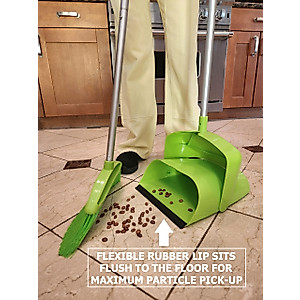 PortoTrash Broom and Dustpan Set for Home, Angled Broom and Upright Dustpan with Extendable Poles, Long Handle Broom and Dustpan Set for Kitchen, Portable Dustpan Combo for Sweeping RV