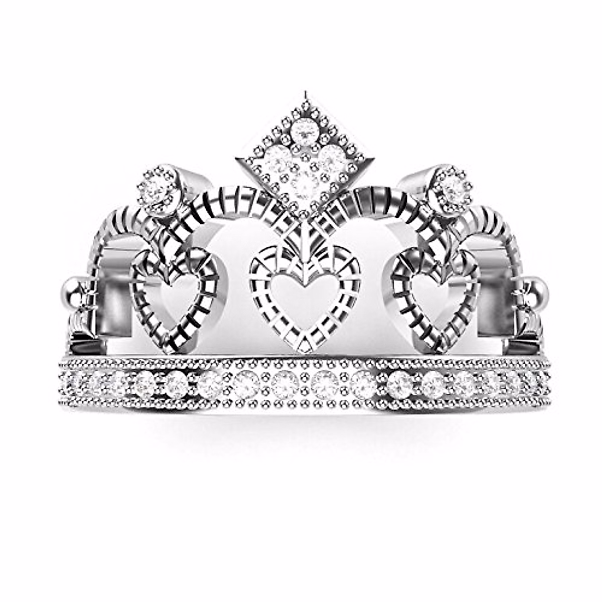 Metal Factory 925 Sterling Silver Cubic Zirconia Princess Heart Crown Tiara CZ Band Ring Sz 5