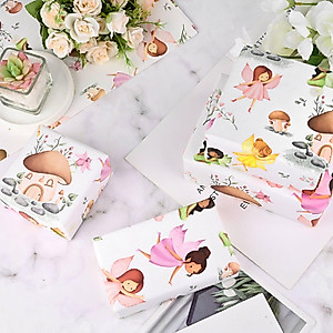 12 Sheets 28 * 20 Inches Woodland Fairy Wrapping Paper Mushroom Flowers Fairy Patterned Gift Wrap Paper for Baby Shower Spring Holidays Birthday Party DIY Craft