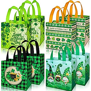 Whaline St. Patrick's Day Tote Bags with Handles, Reusable Gift Bag Waterproof Grocery Goodie Shopping Totes for Party Supplies, 8 Pack