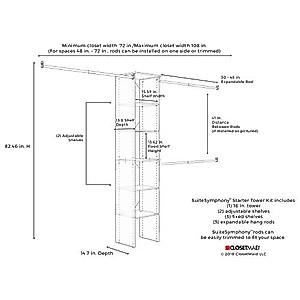 ClosetMaid SuiteSymphony Wood Closet Organizer Starter Kit with Tower and 3 Hang Rods Shelves, Adjustable, Fits Spaces 4 – 9 ft. Wide, Natural Gray, 16"
