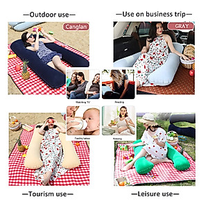 PINGJING Updated Large Inflatable Pillow Flocked Fabric Pregnancy Pillow Maternity Pillow Nursing Pillow Sleeping Pillow Body Pillow Travel Pillow Home Use & Outdoor Use 55'' US Stock (GRAY)