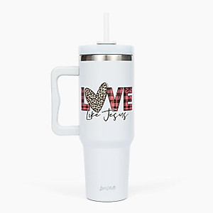 Love in Faith | Stainless Steel 40oz Tumbler with Handle | Vacuum Insulated | Faith-Based Christian Gifts | Christmas | Love Like Jesus Grey