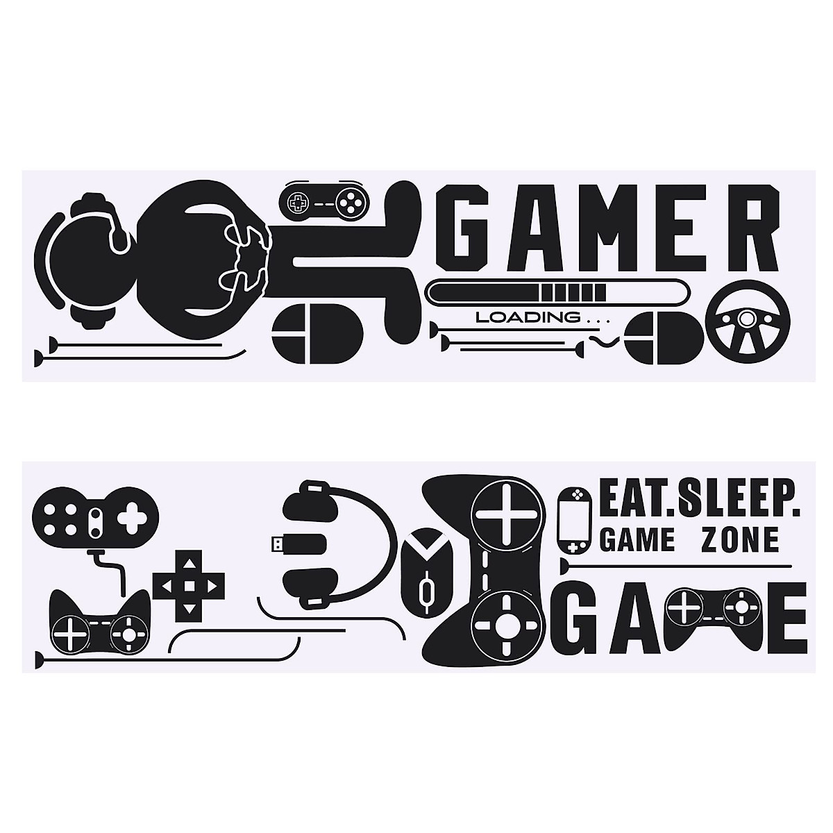 Gamer Sticker, Eat Sleep Game Wall Decal,Gamer with Controller Wall Decal, Game Zone, Video Game, Wall Stickers Mural for Home, Playroom Bedroom Decoration (Black)