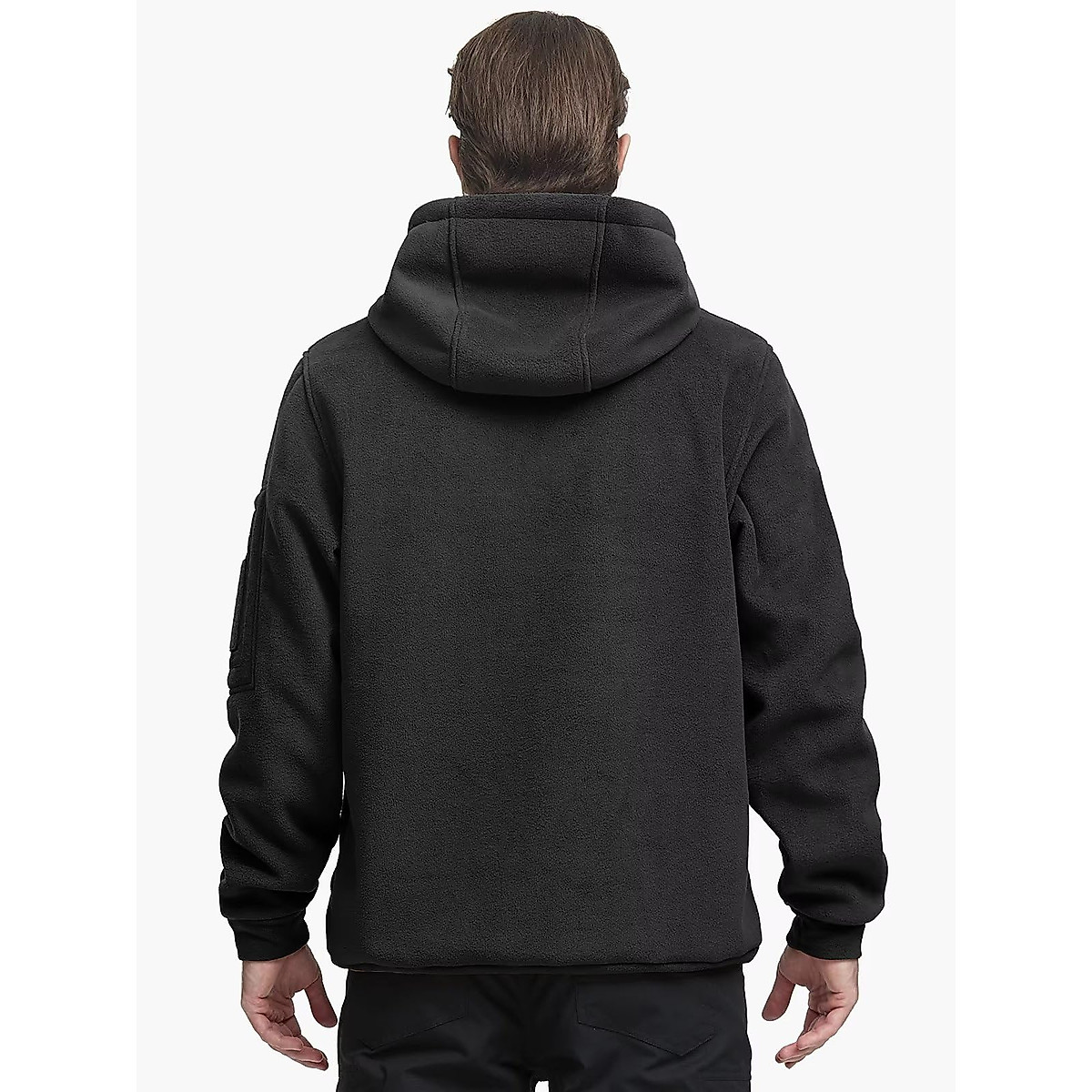 FREE SOLDIER Men's Tactical Winter Fleece Pullover Hoodie Warm Long Fleece lined Hooded Sweatshirt Black