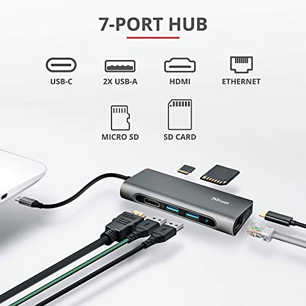 Trust Dalyx 7-in-1 USB-C Multi-Port Adapter - Grey