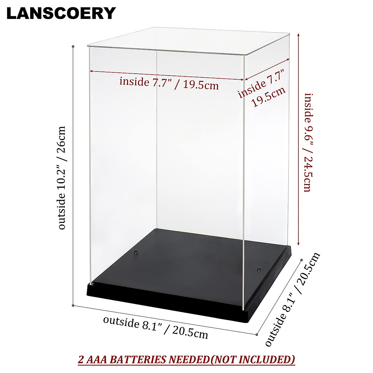 LANSCOERY Clear Acrylic Display Case Assemble Countertop Box Cube Organizer Stand Dustproof Protection Showcase for Action Figures Toys Collectibles (8.5x8.3x10.2Inch, 21.5x21x26 cm)