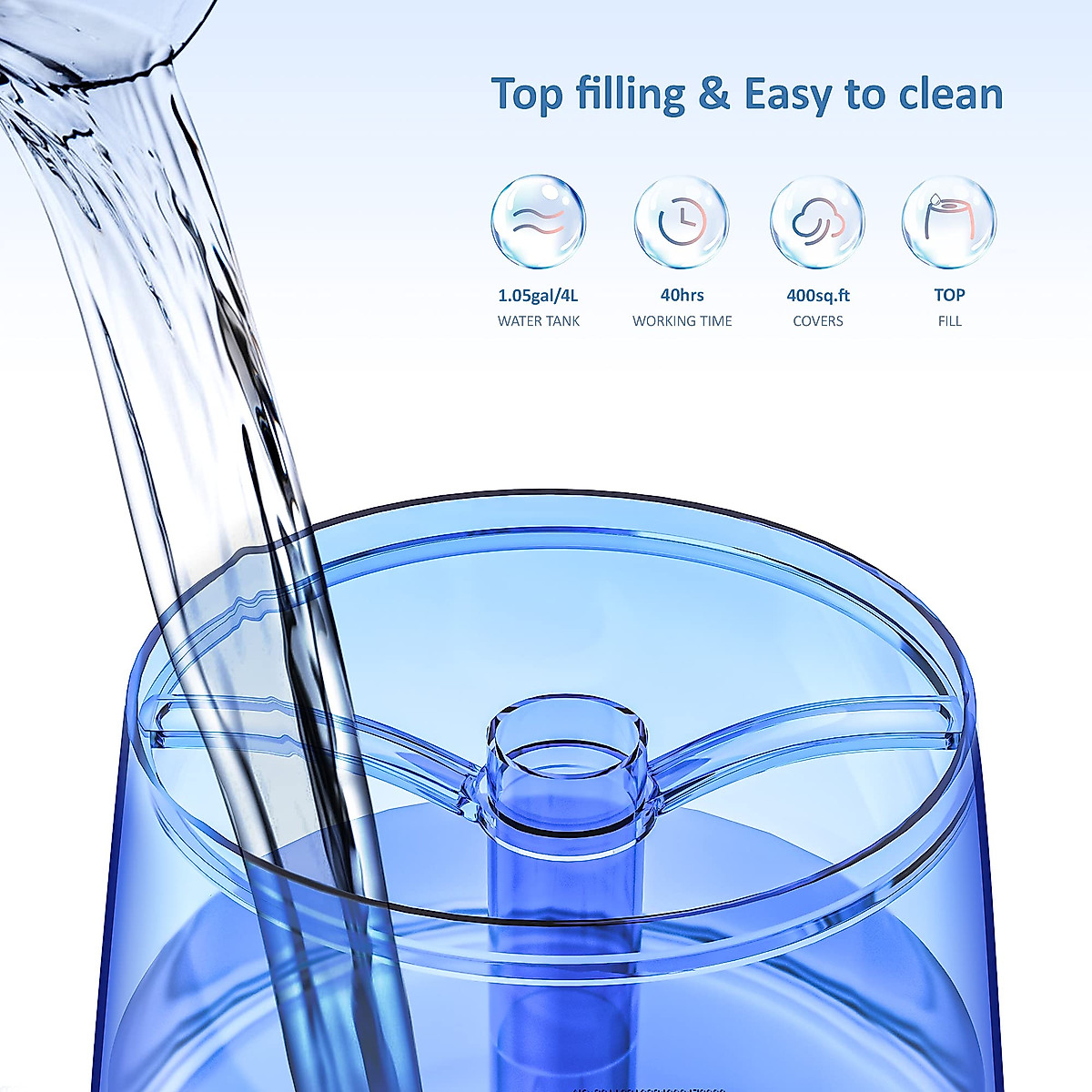 Hincoo Cool Mist Humidifiers for Large Room (4L), Top Fill Ultrasonic Humidifiers for Bedroom Quiet with Essential Oil Diffuser, Plant Humidifiers with Featured Extension Tube, Auto-Shut Off